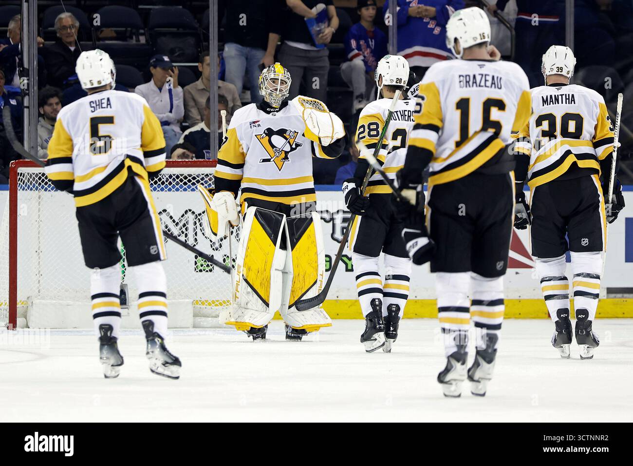Pittsburgh Penguins goaltender Arturs Silovs (37) is congratulated by ...