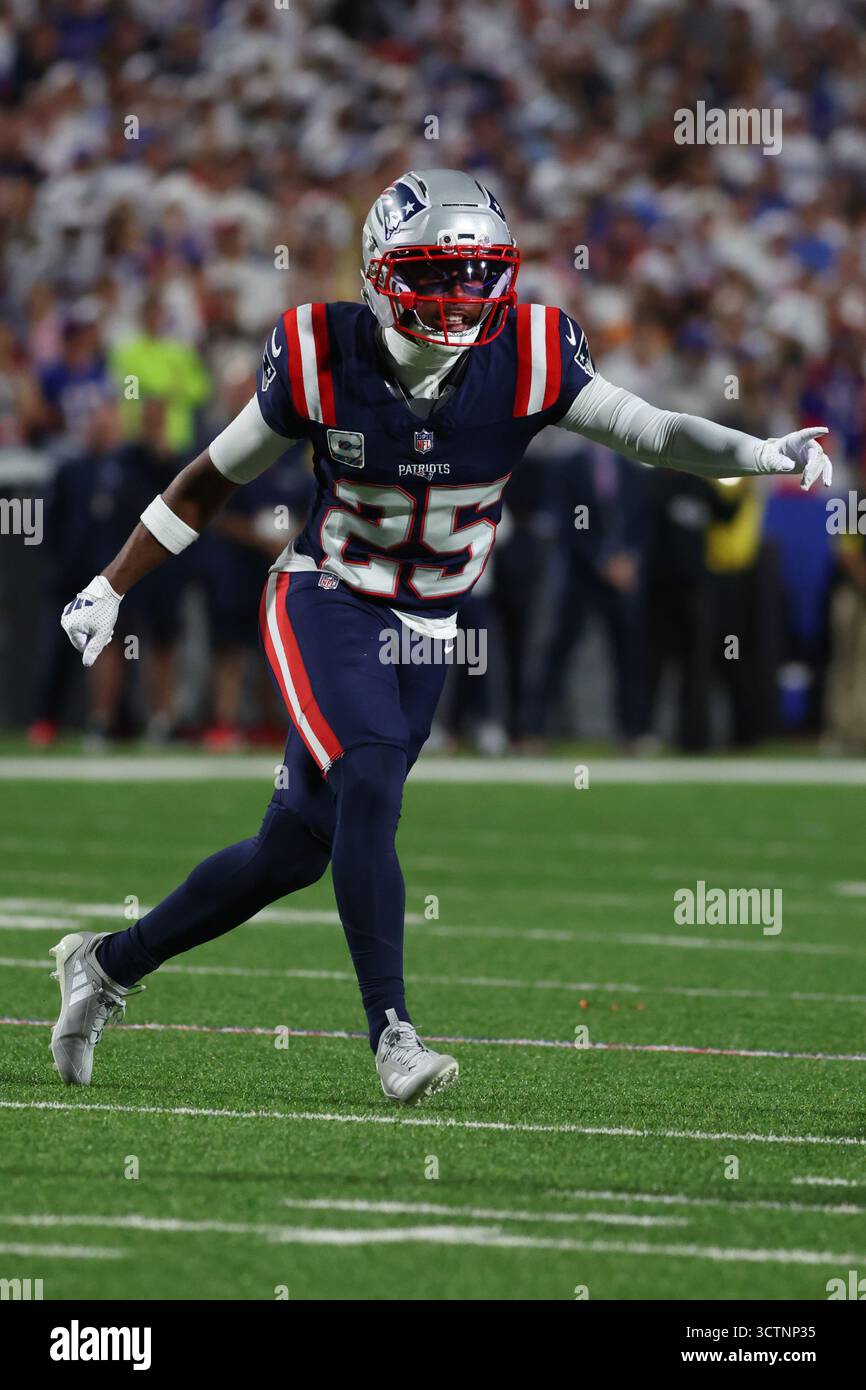 New England Patriots cornerback Marcus Jones (25) runs during the first ...