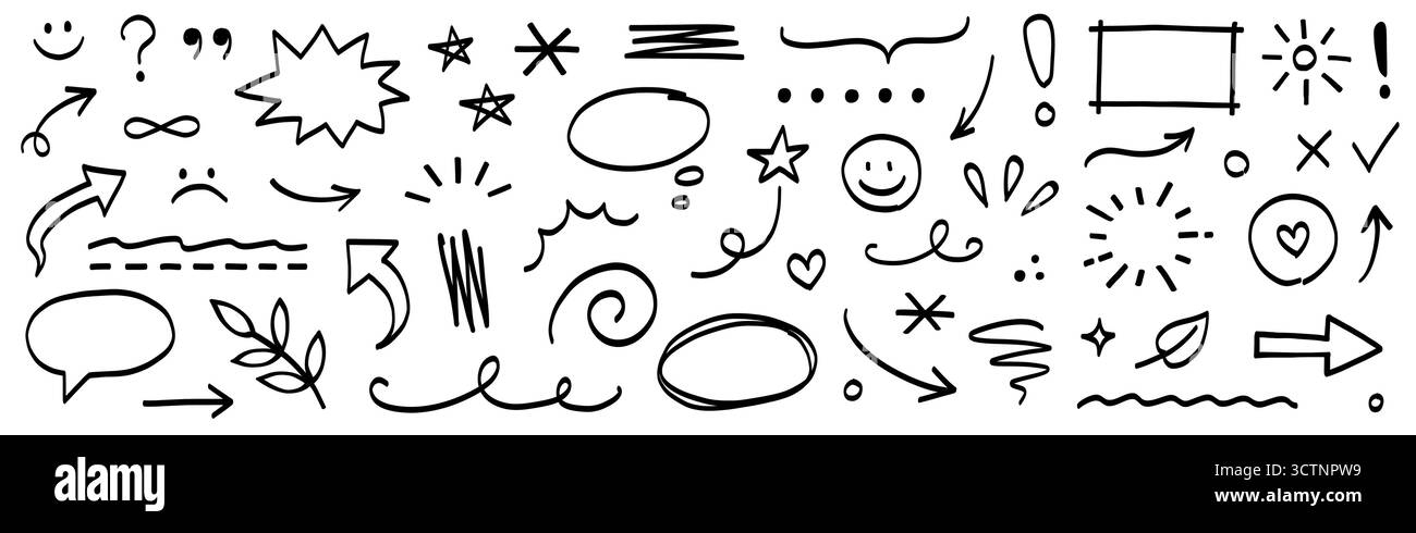 Hand line marker sketch icon set. Hand drawn marker brush stroke arrow ...