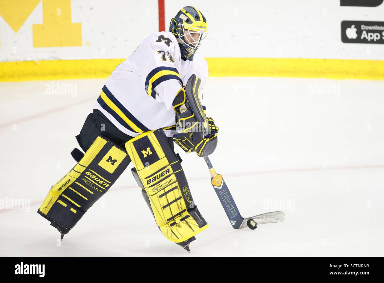Michigan goalkeeper Jack Ivankovic plays during an NCAA hockey game on ...