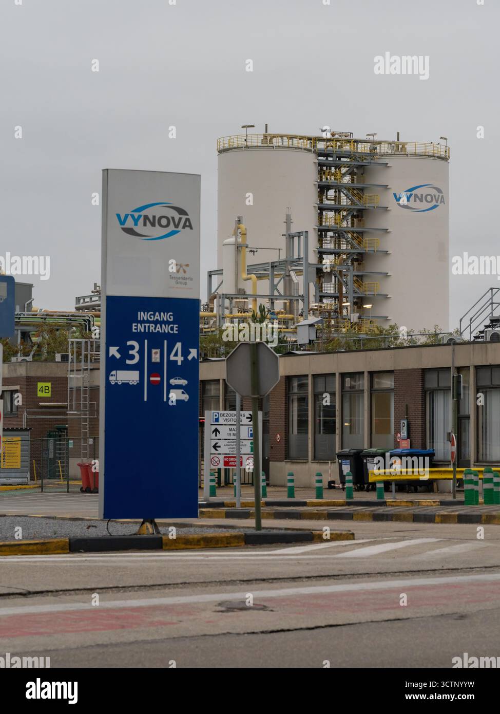 Vynova Belgium NV chemical production site with storage towers and ...
