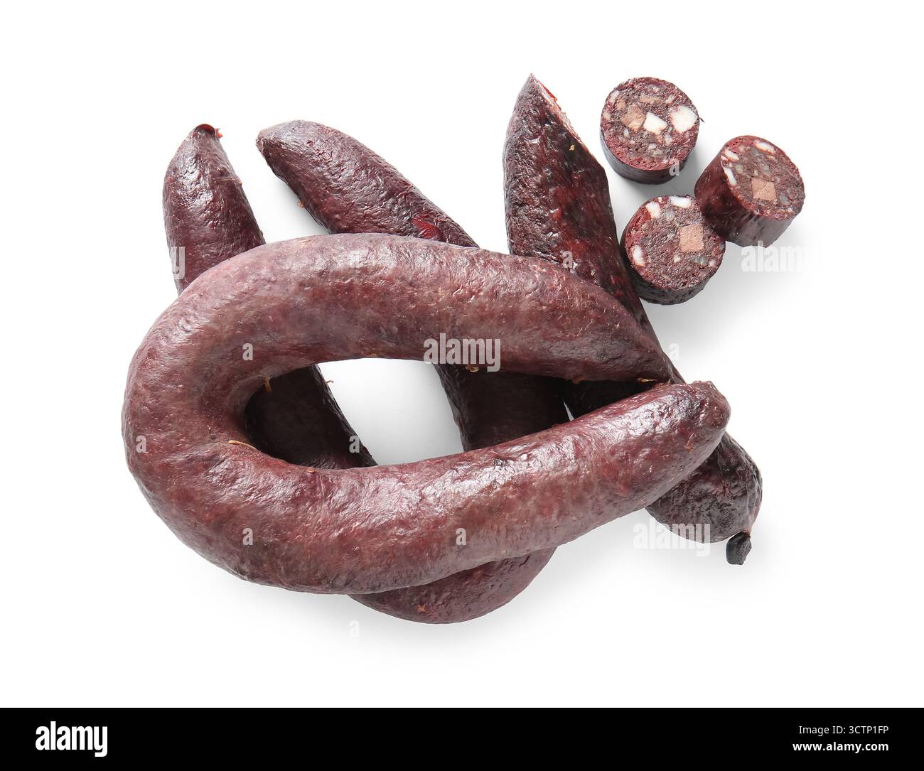 Delicious blood sausage isolated on white background Stock Photo - Alamy