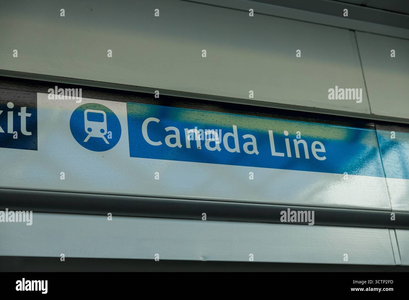 Vancouver, Canada - Sep 25,2025: Modern blue Canada Line exit sign ...