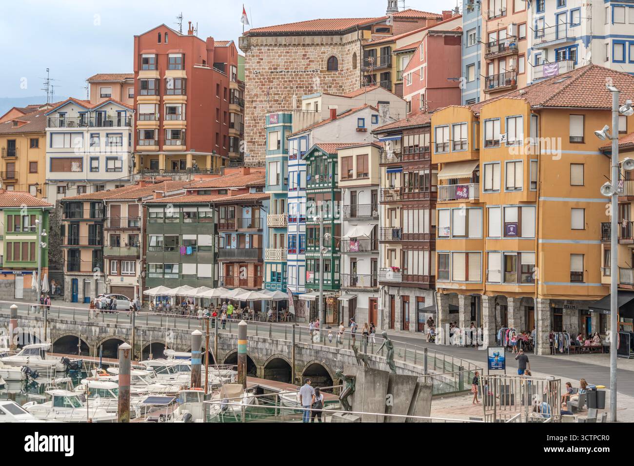 Buildings and Waterfront Promenade in Bermeo, Basque Country Spain ...
