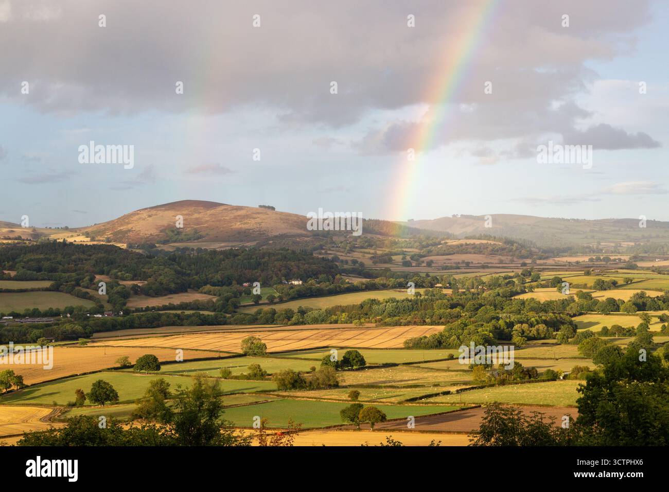 Heath Mynd & Rainbow with Shropshire countryside seen from Seven Wells ...