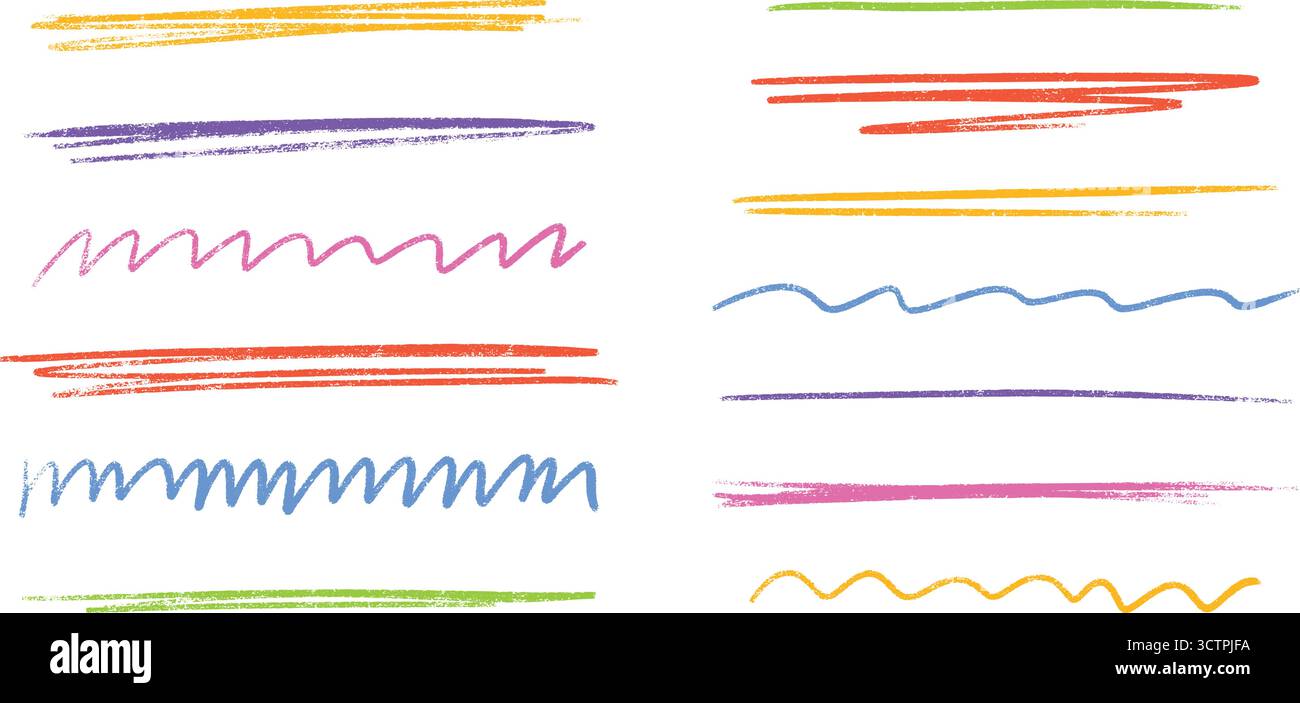 Colorful crayon underline strokes - straight and wavy, zigzag patterns ...