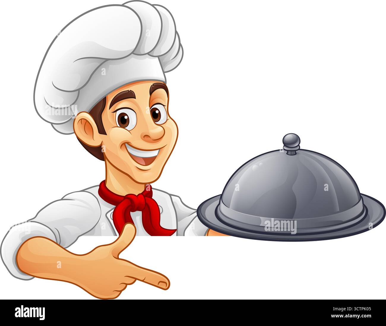 Chef Baker Cook Platter Cartoon Man Pointing Sign Stock Vector Image ...