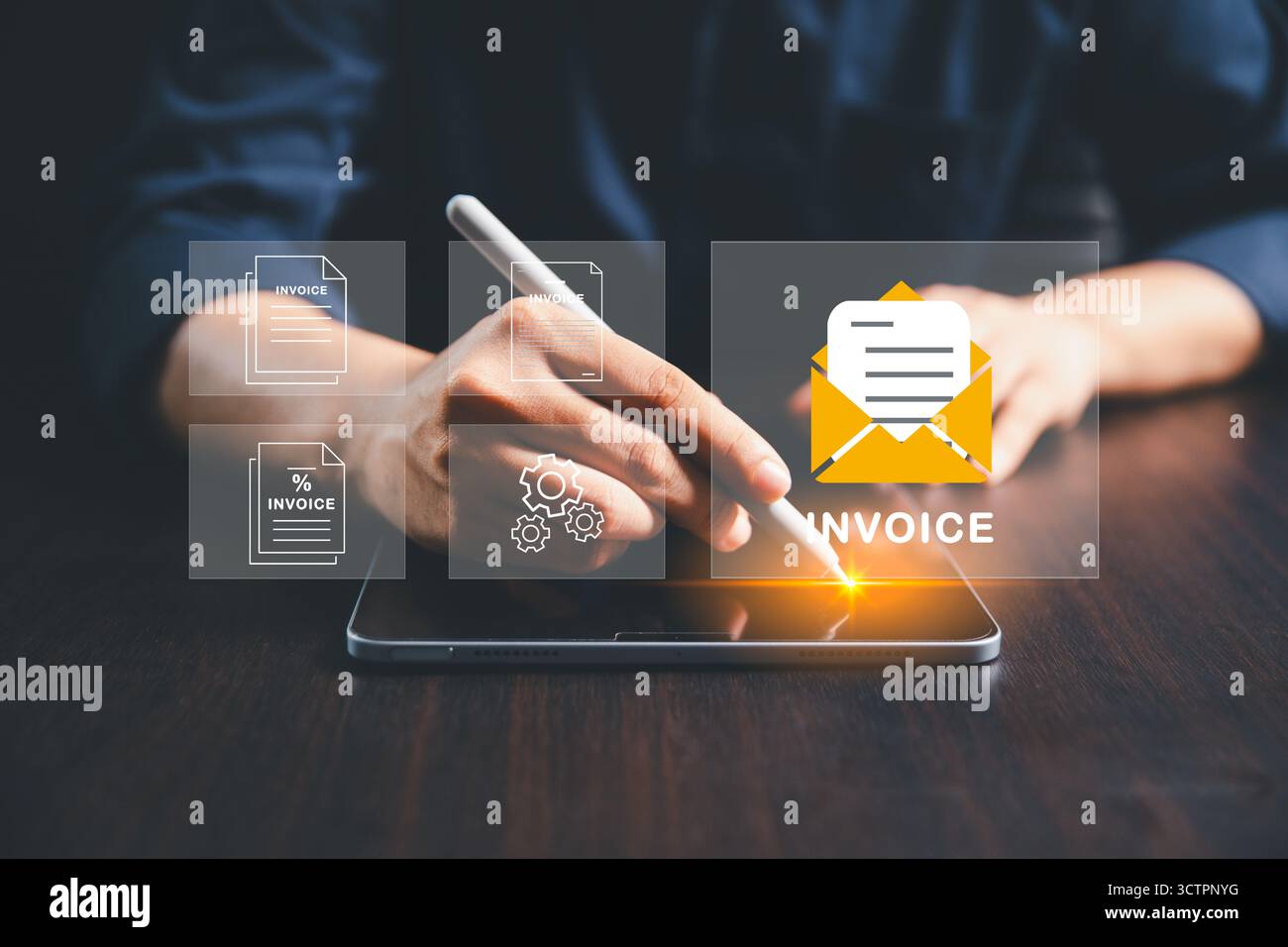 Businesswoman uses tablet manage hi-res stock photography and images - Alamy