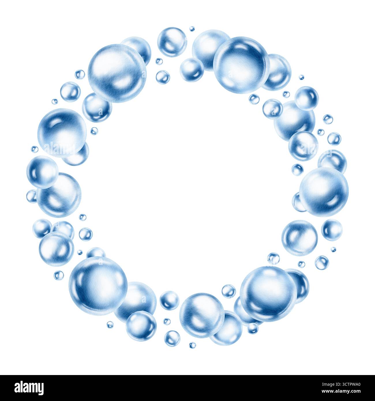 Delicate air bubbles float in round wreath,captured in soft blue ...