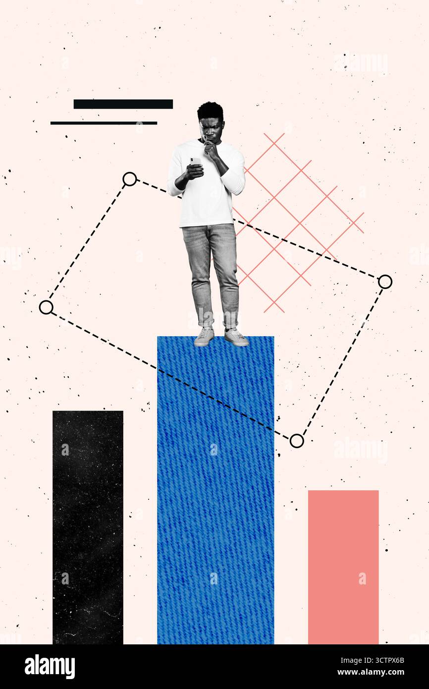 Trend vertical artwork sketch 3d photo collage of minded freelancer ...