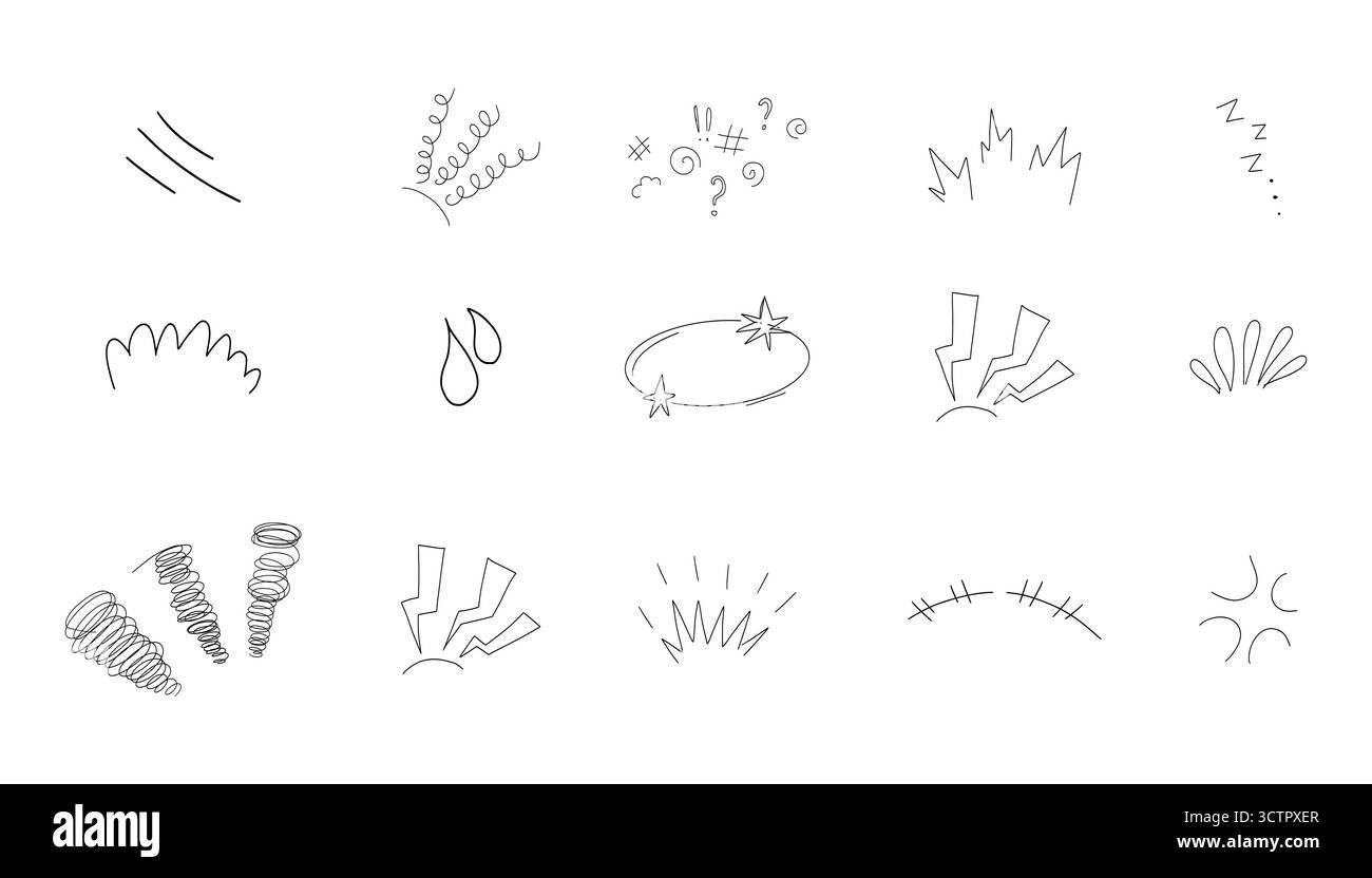 Comic manga effect angry exclamation expressions, hand drawn sketch ...