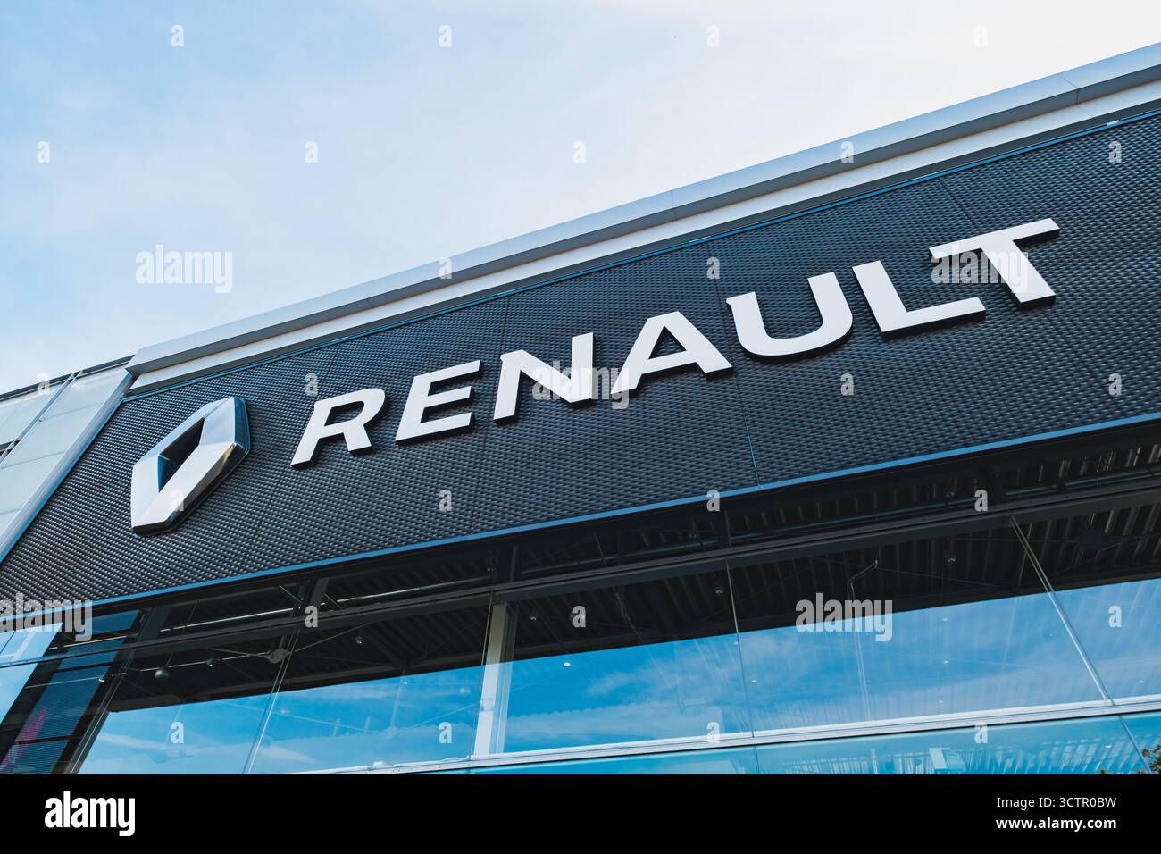 Renault automotive manufacturer logo on the exterior of a dealership ...