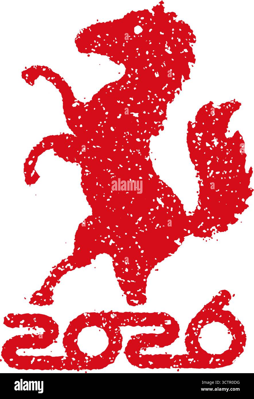 2026 new year greeting stamp illustration | year of horse Stock Vector ...