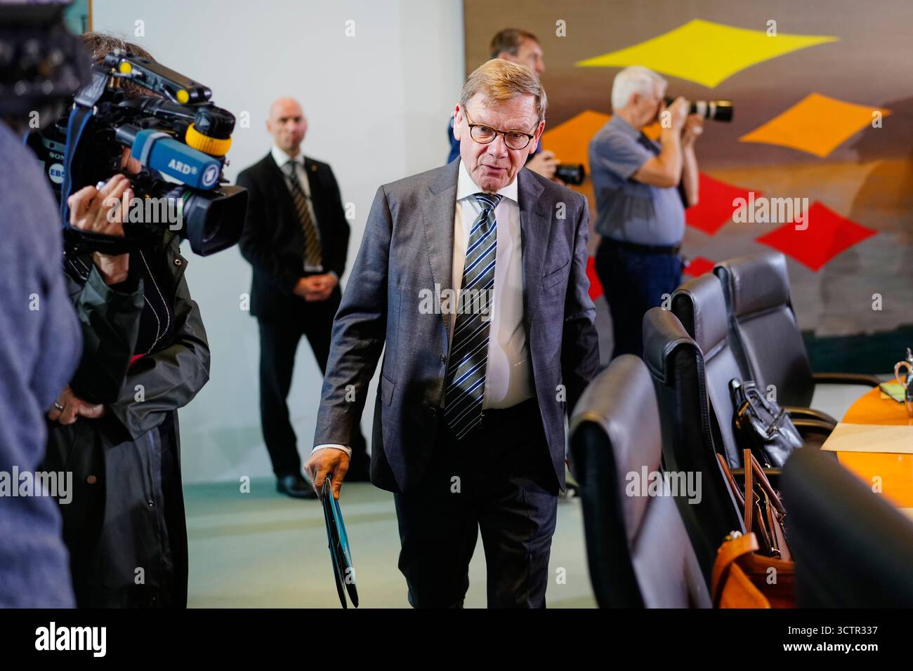 German Foreign Minister Johann Wadephul arrives for the cabinet meeting at the chancellery in ...