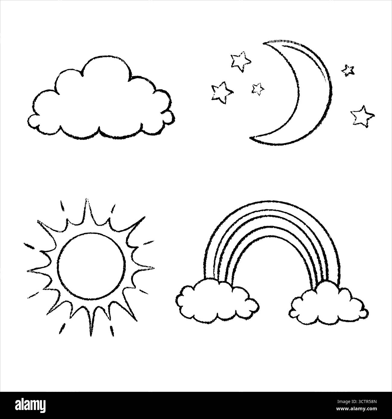 Line vector weather icon big set. Hand drawn by chalk. Outline doodle ...