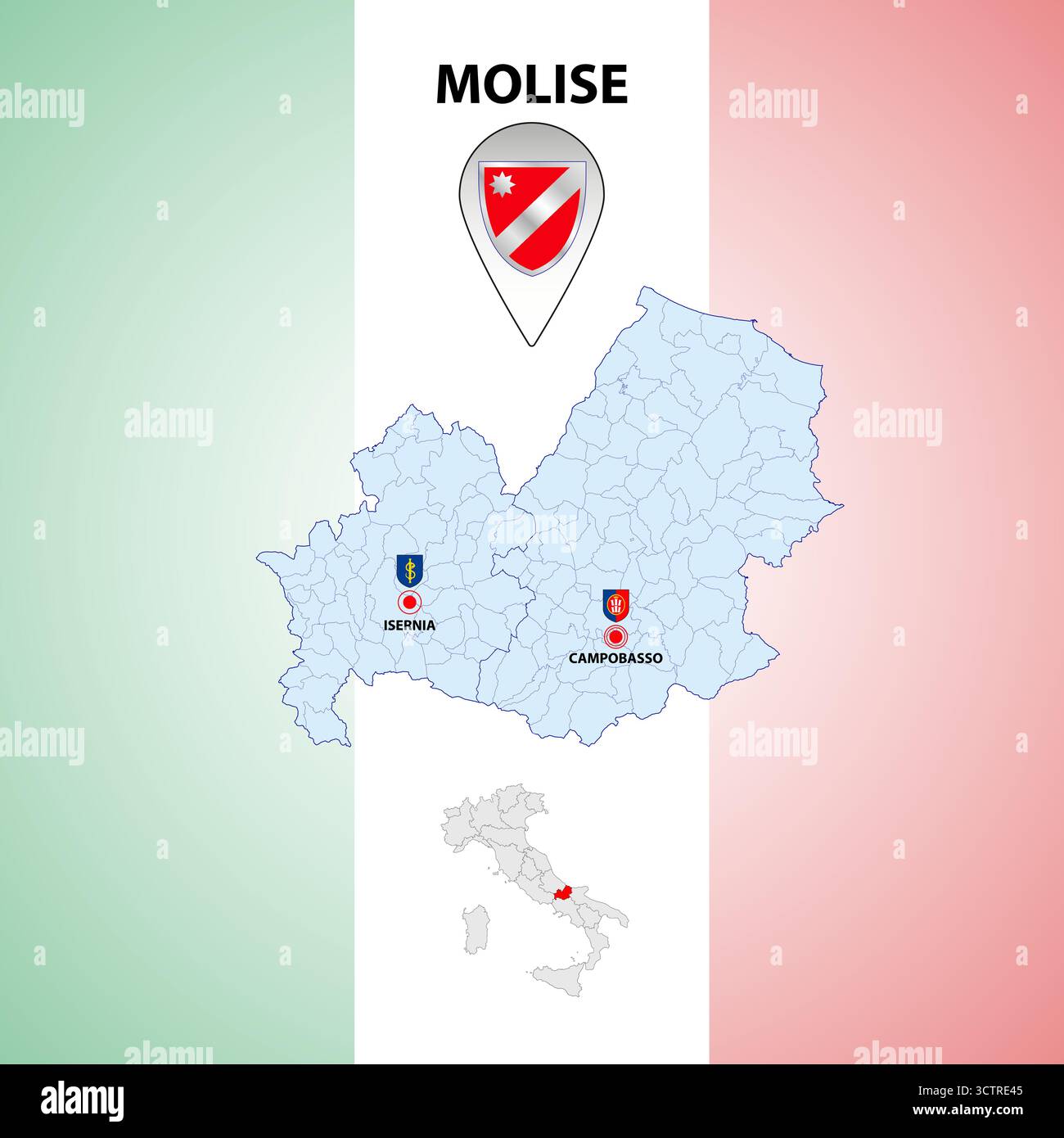 Molise, Italy, regional map and symbols of the region and cities ...