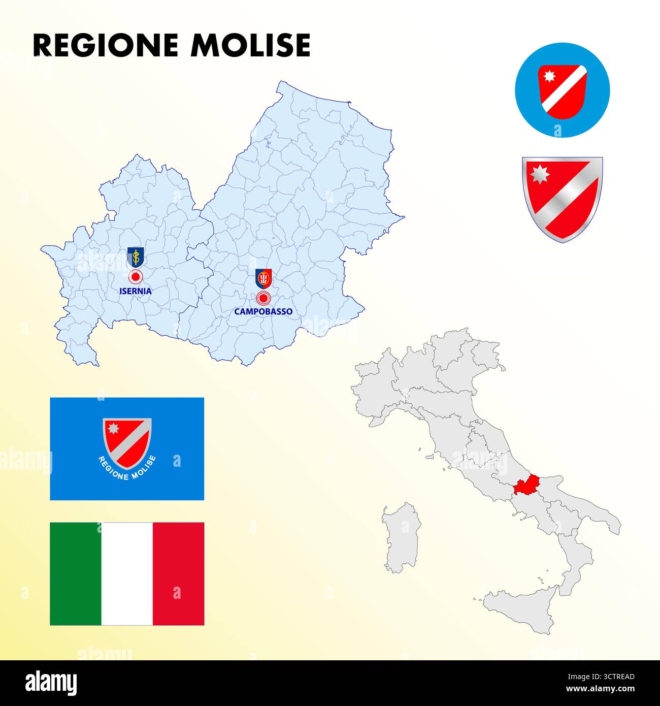 Molise, Italy, regional map and symbols of the region and cities ...
