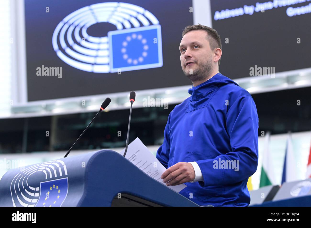 Prime Minister of Greenland Jens-Frederik Nielsen delivers a speech ...