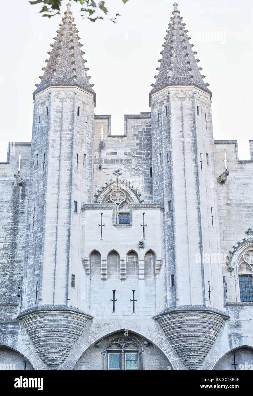 Front facade of the Palace of the Popes (palais des papes), a medieval ...