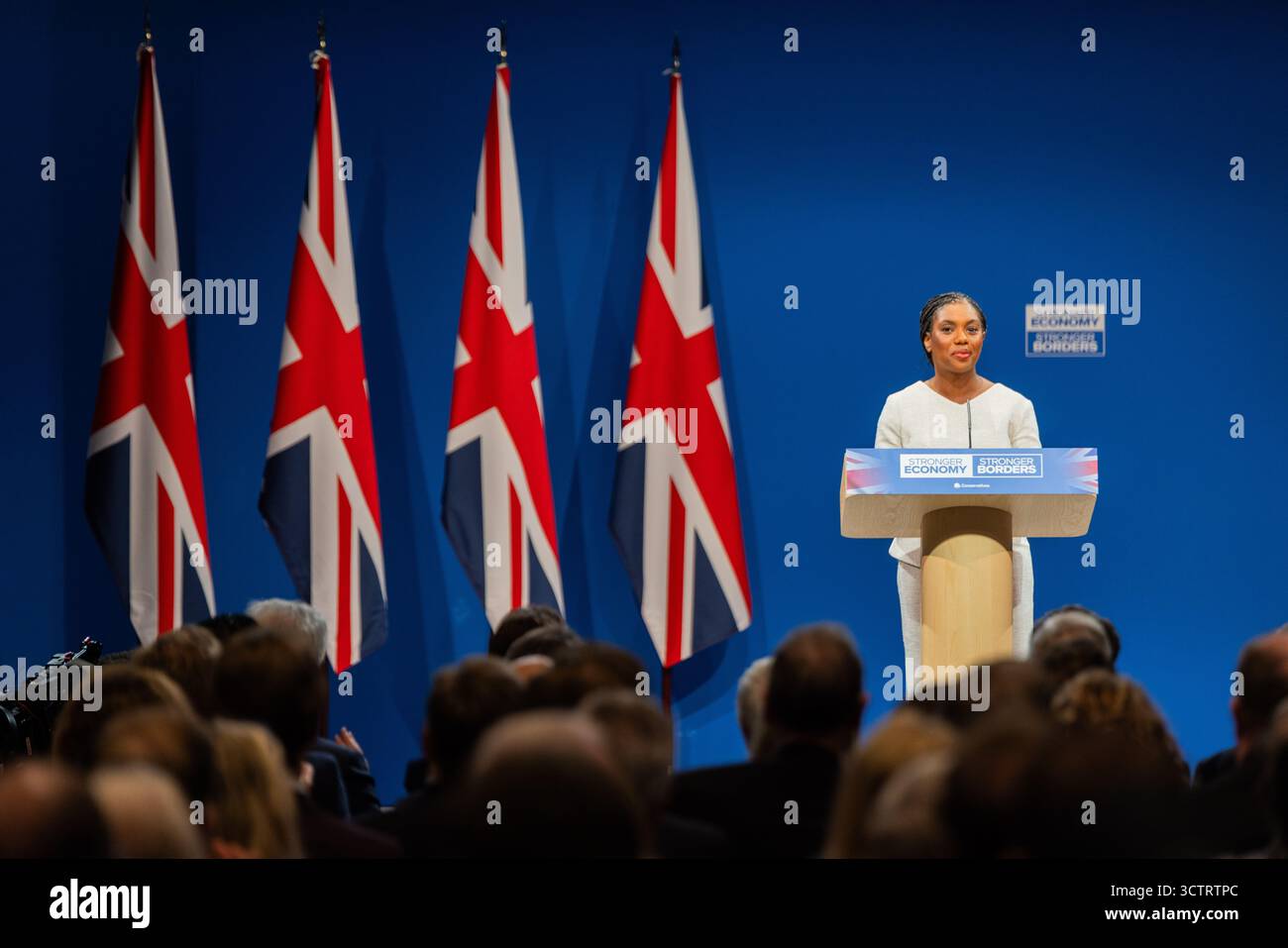 Manchester , UK. 08 OCT, 2025. Party leader Kemi Badenoch delivers her ...