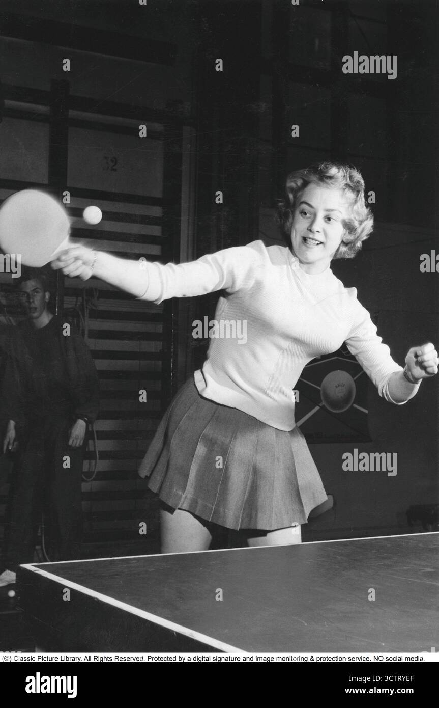 Table Tennis in the 1950s. Birgitta Tegner playing Stock Photo - Alamy