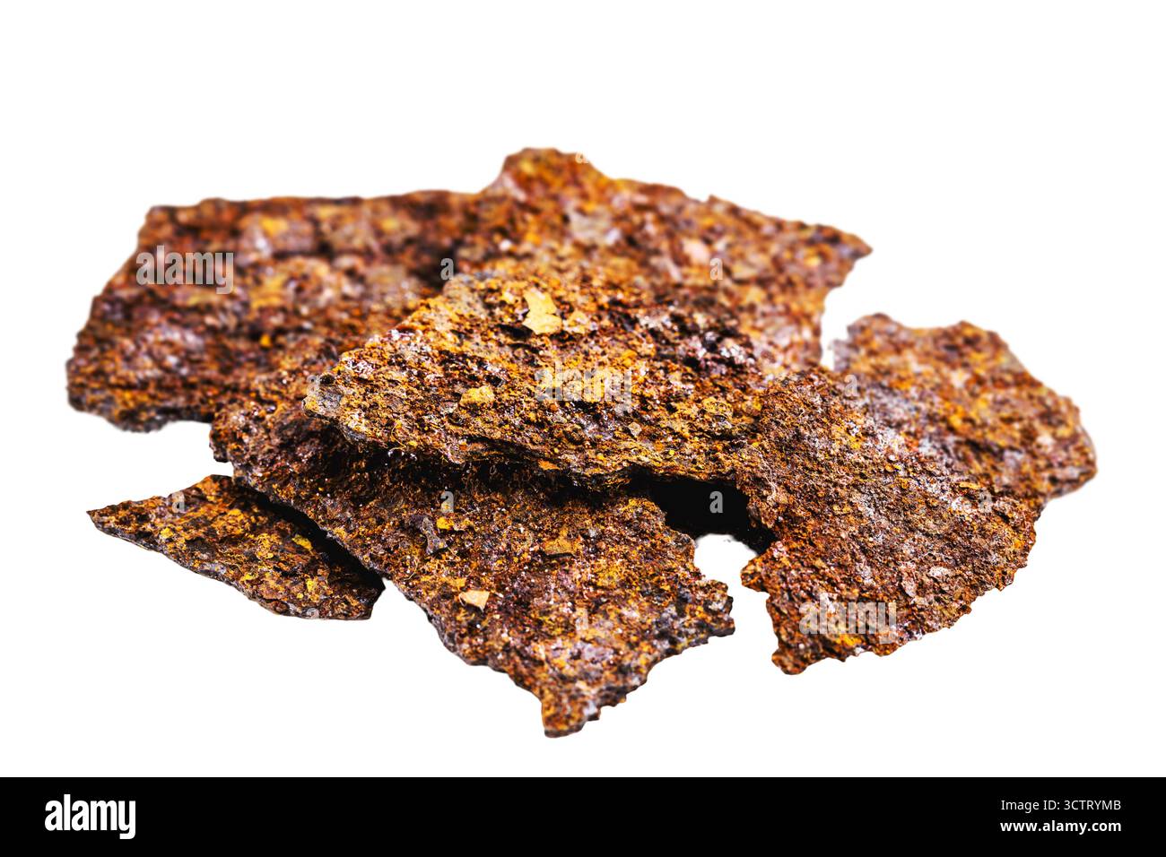 rusty metal, fragments of metal being corroded, in a petri dish ...