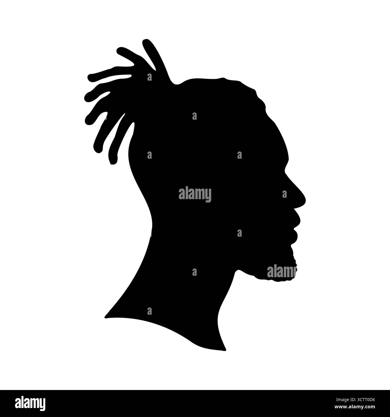 Black silhouette of African man with beard and dreadlocks isolated on ...
