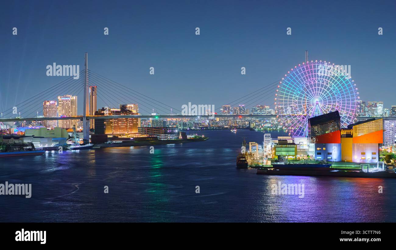 Osaka, Japan - Oct 11 2024, panoramic aerial view from the sea of the ...