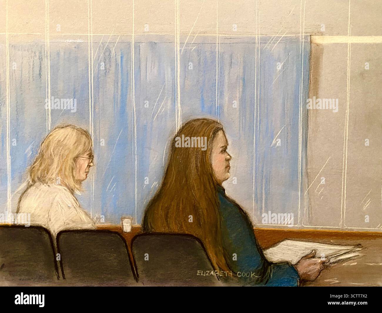 Court artist sketch by Elizabeth Cook of Karen Spragg (left) and Julia ...