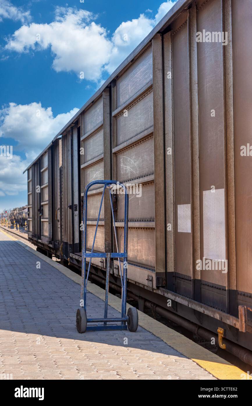 railway porter, two wheel trolley cart, dollies, wagon transport on the ...