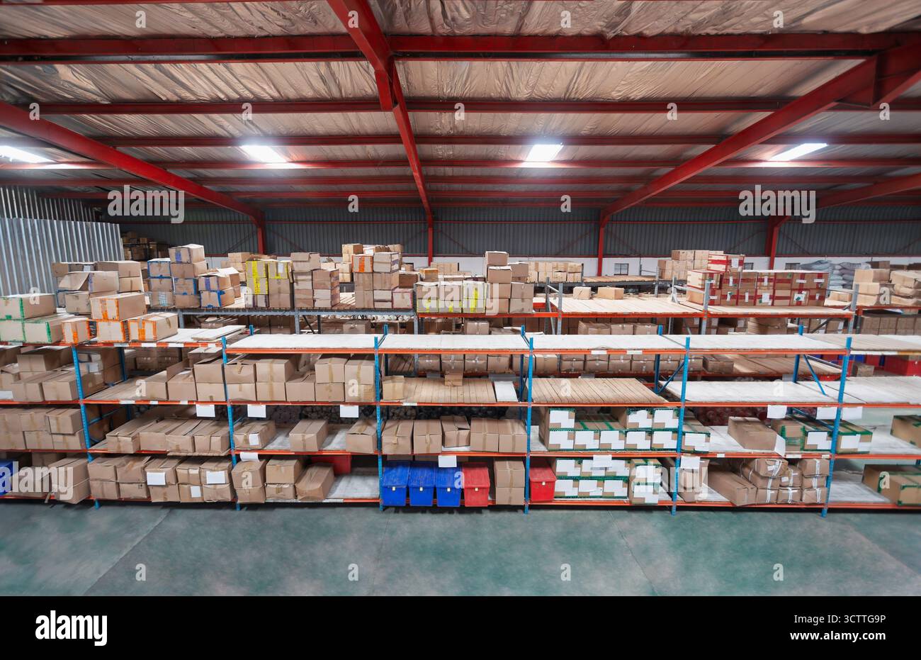 warehouse deposit full, generic carton and plastic boxes full with ...
