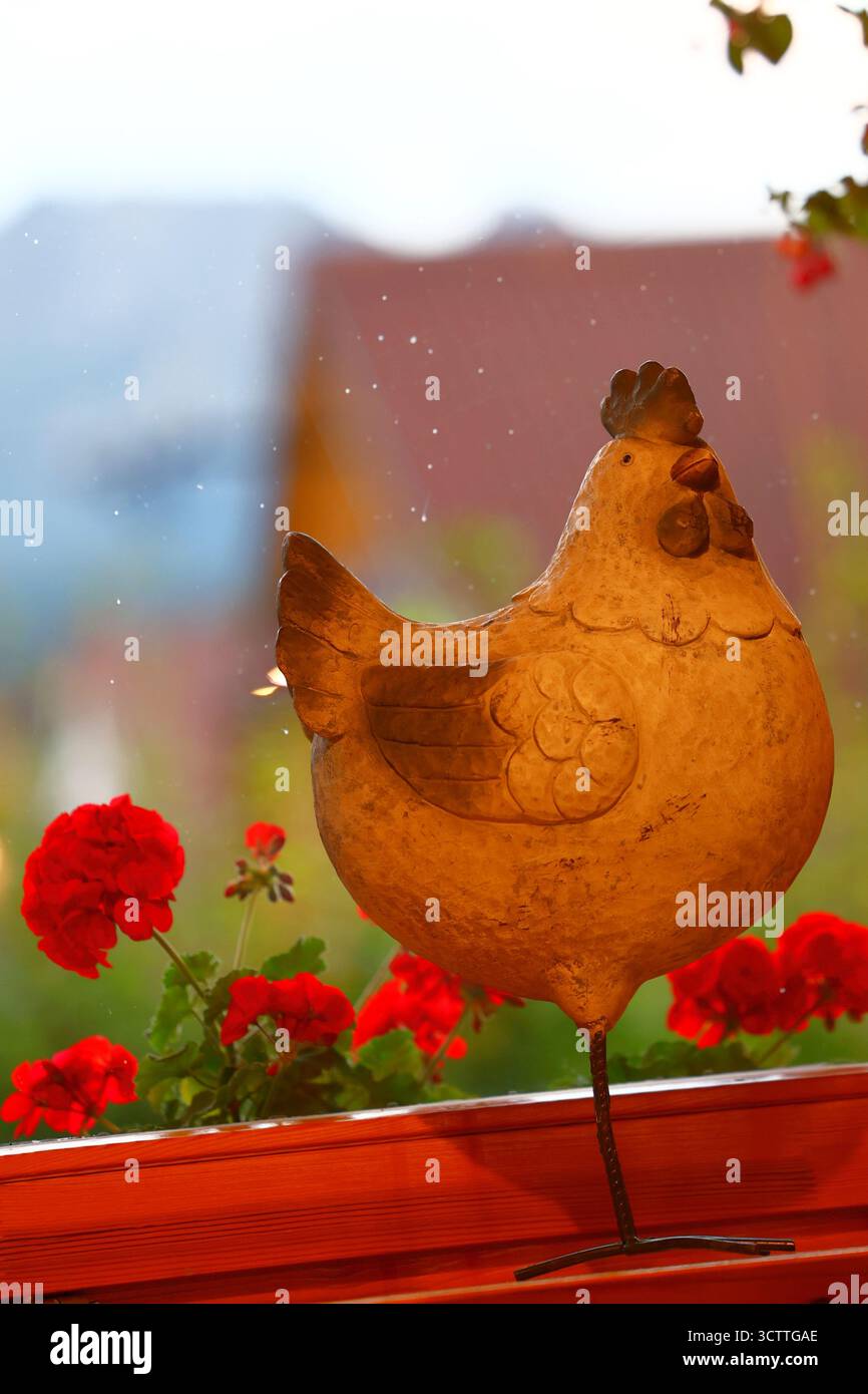 Traditional folk highlander figurine of a rooster in the window Stock ...