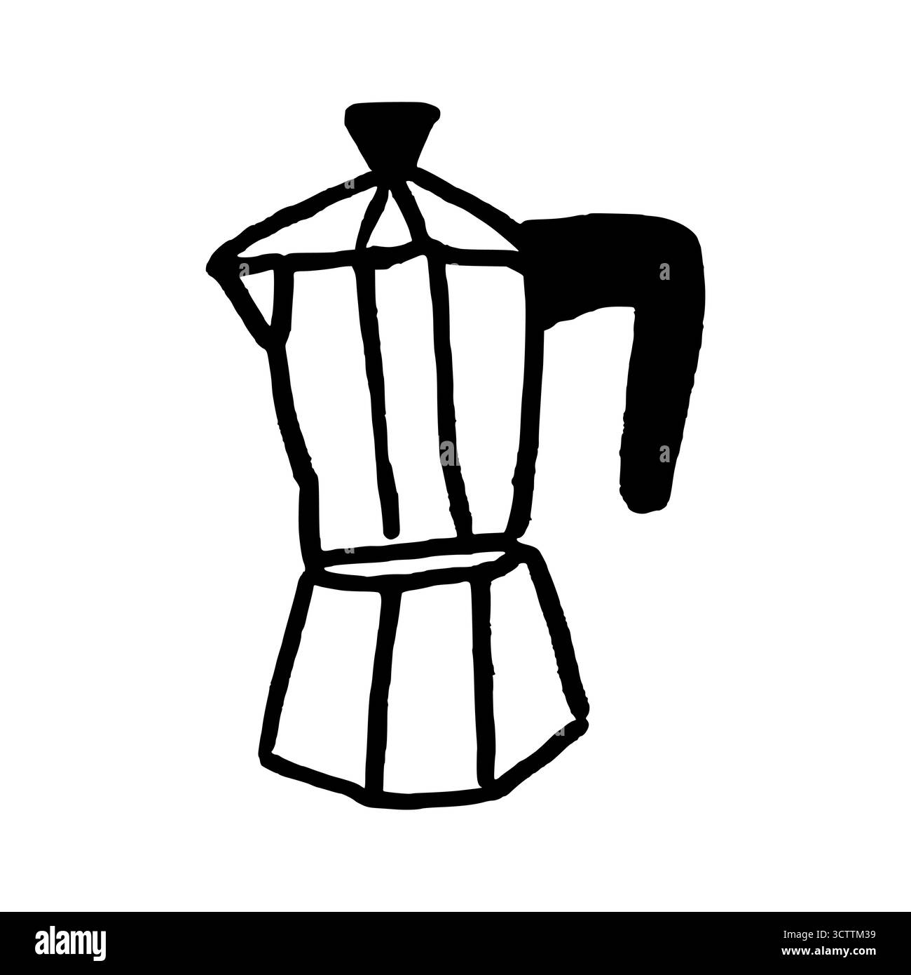 Coffee brewing moka pot. Italian style coffee maker pot. Doodle style ...