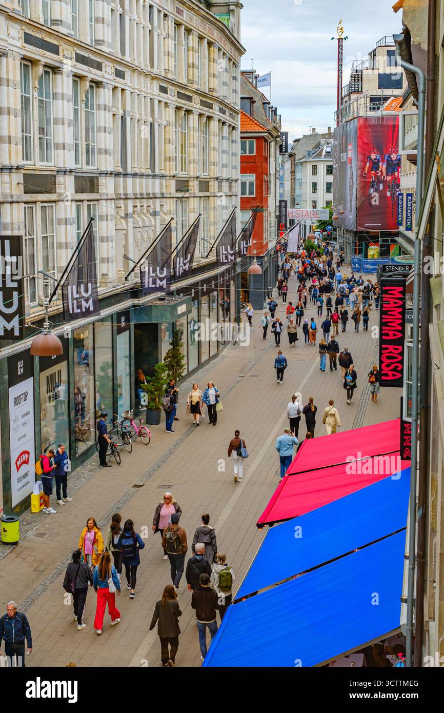 View on Stroget pedestrian street full of tourists Stock Photo - Alamy