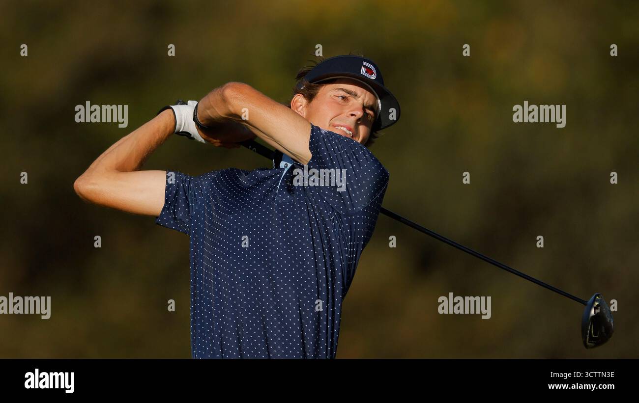 SMU golfer Gabe Post tees off during the Trinity Forest Invitational on ...