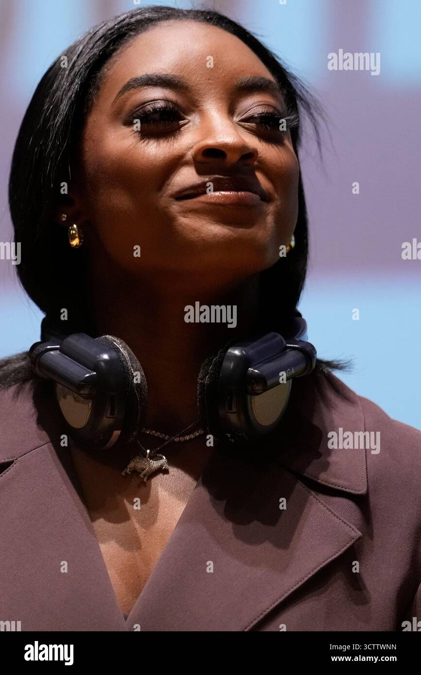 U.S. gymnast Simone Biles arrives to give a motivational talk at the ...