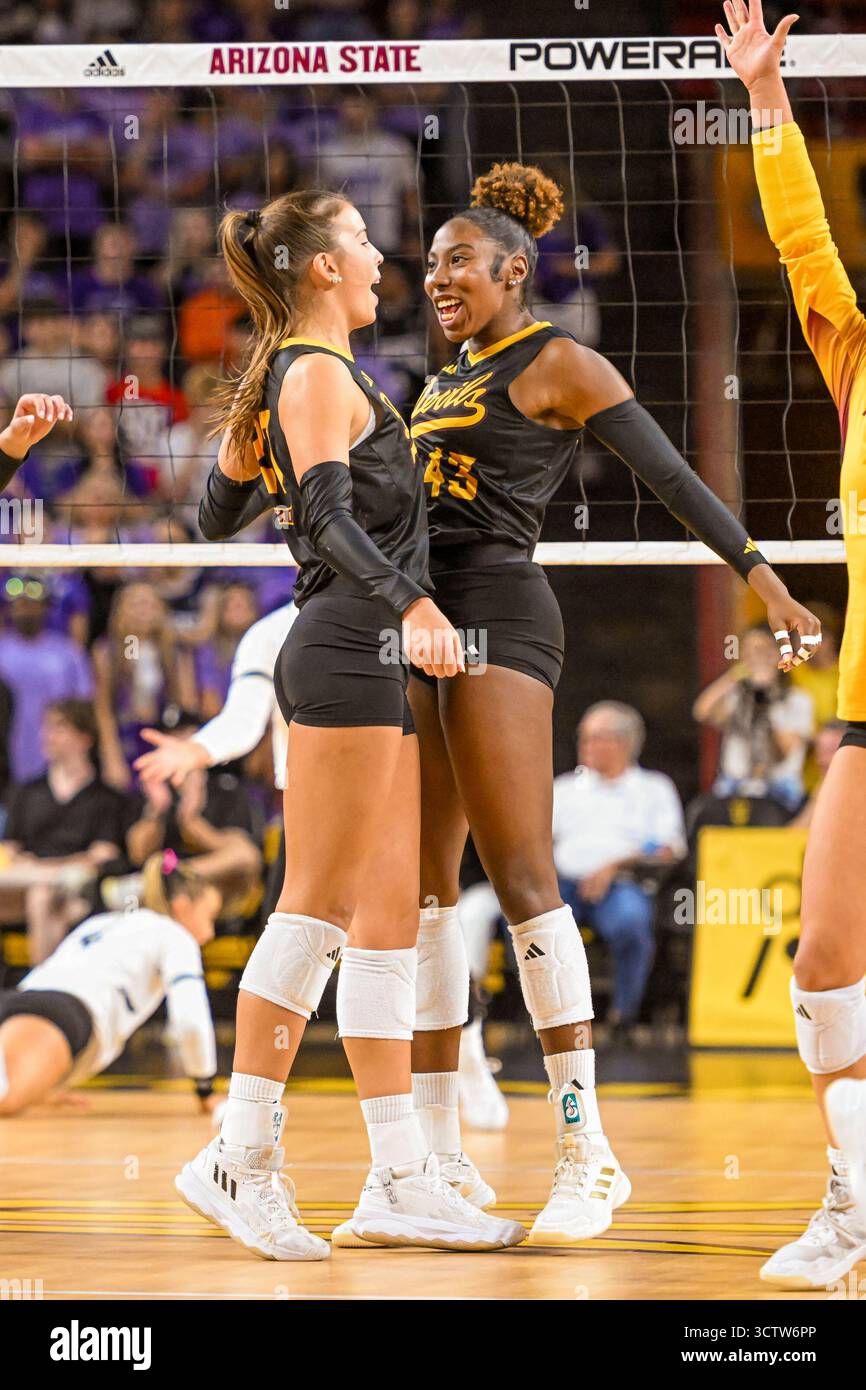 Arizona State Sun Devils outside hitter Kiylah Presley (43) celebrates ...