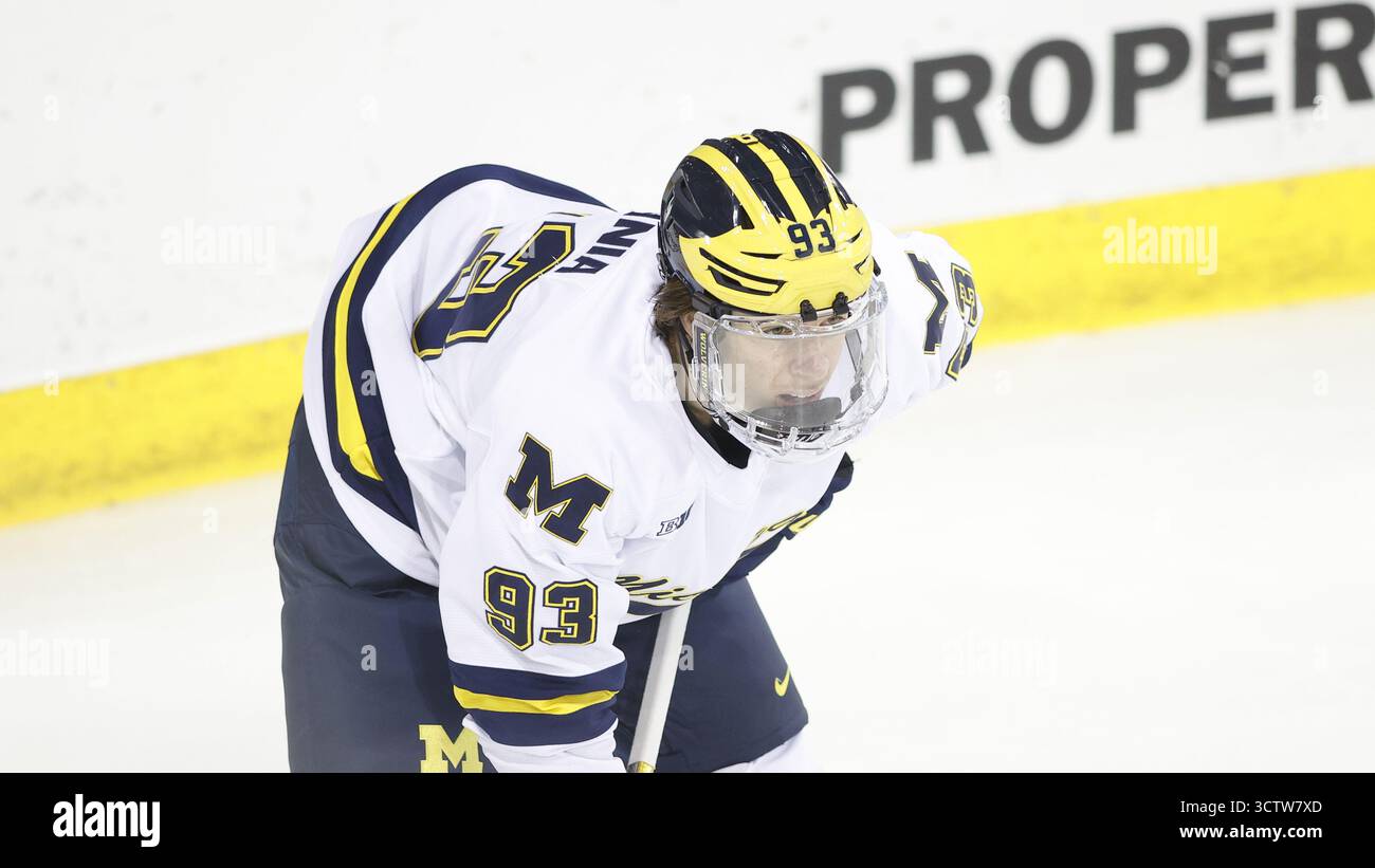Michigan's Matthew Mania plays during an NCAA hockey game on Saturday ...