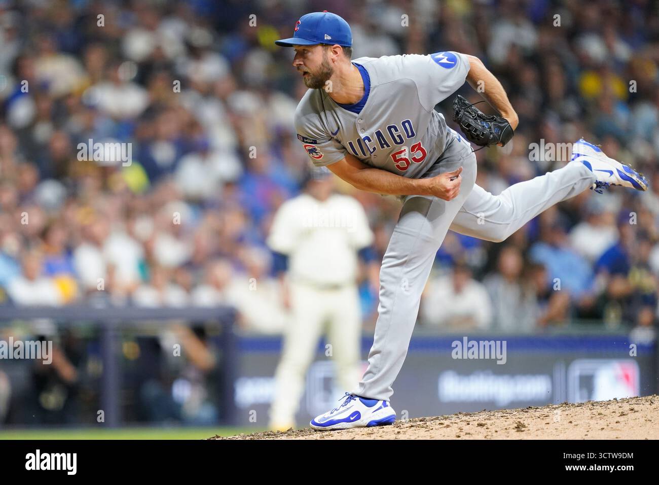 Chicago Cubs pitcher Colin Rea throws during the fifth inning in Game 2 ...