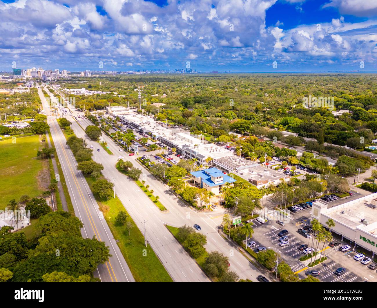 Miami, FL, USA - October 7, 2025: Businesses and strip malls in ...