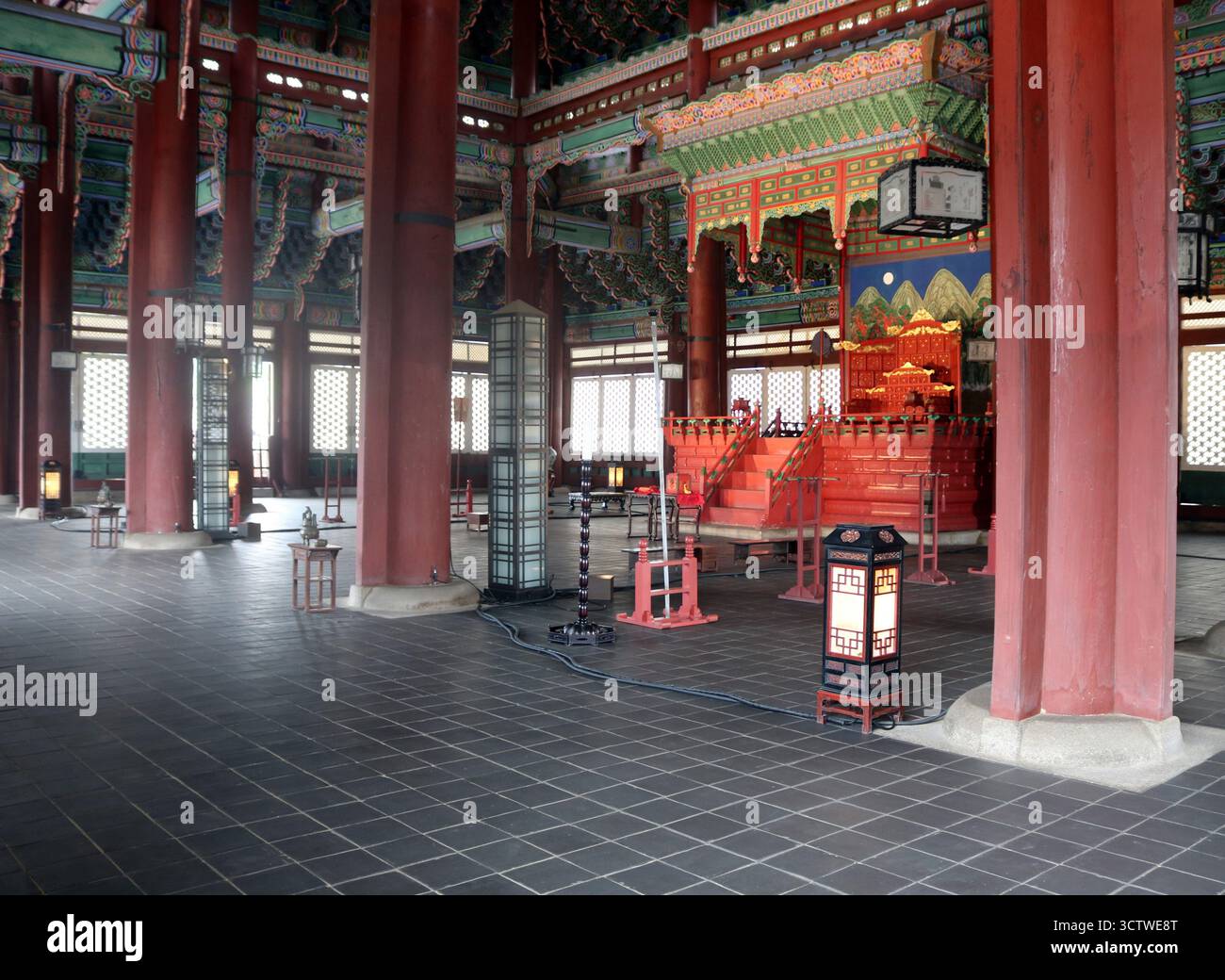 A photograph of the throne inside the Geunjeongjeon (???, The main hall ...