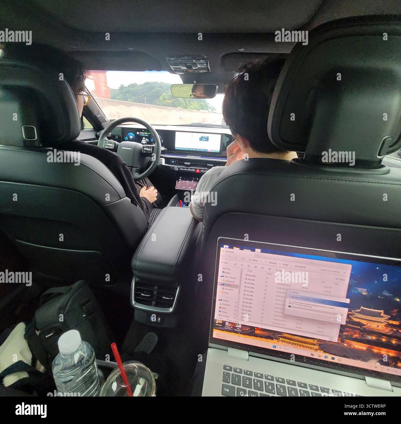 A photograph of a driver using satnav technology on a motorway near Gyeongju, South Korea ...