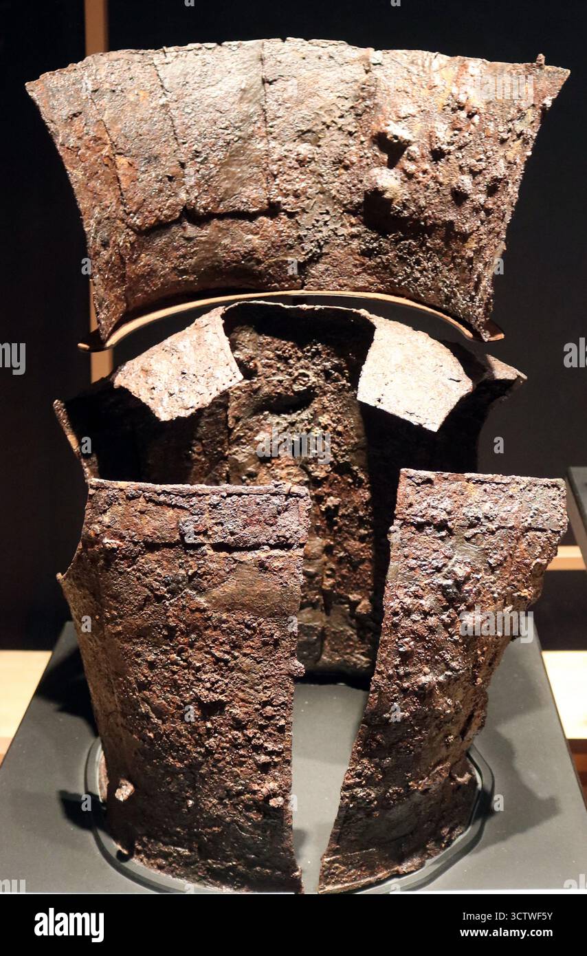 A photograph of a Silla warrior's gilt-bronze, plate-armor, from the ...