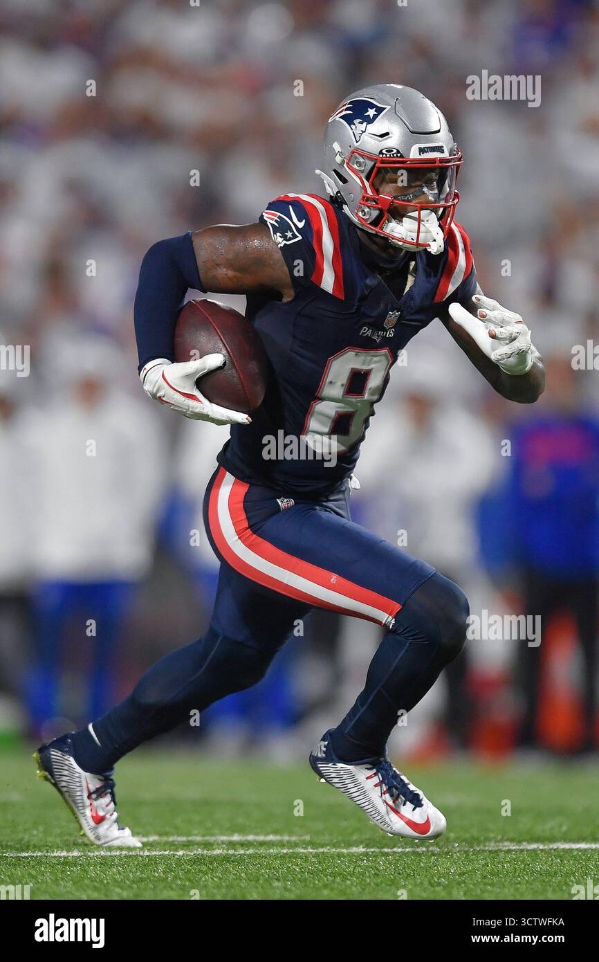 New England Patriots wide receiver Stefon Diggs (8) runs with the ball ...