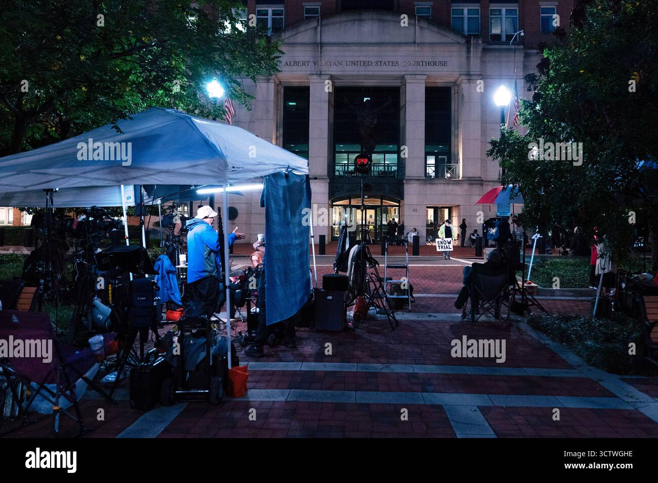 Journalists set tents outside of the Albert V. Bryan United States ...