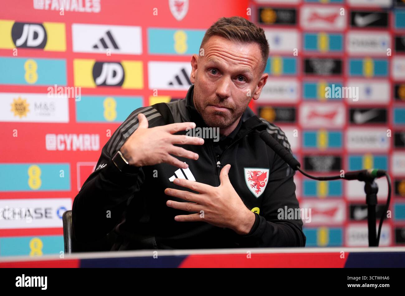 Wales manager Craig Bellamy during a press conference at Wembley ...