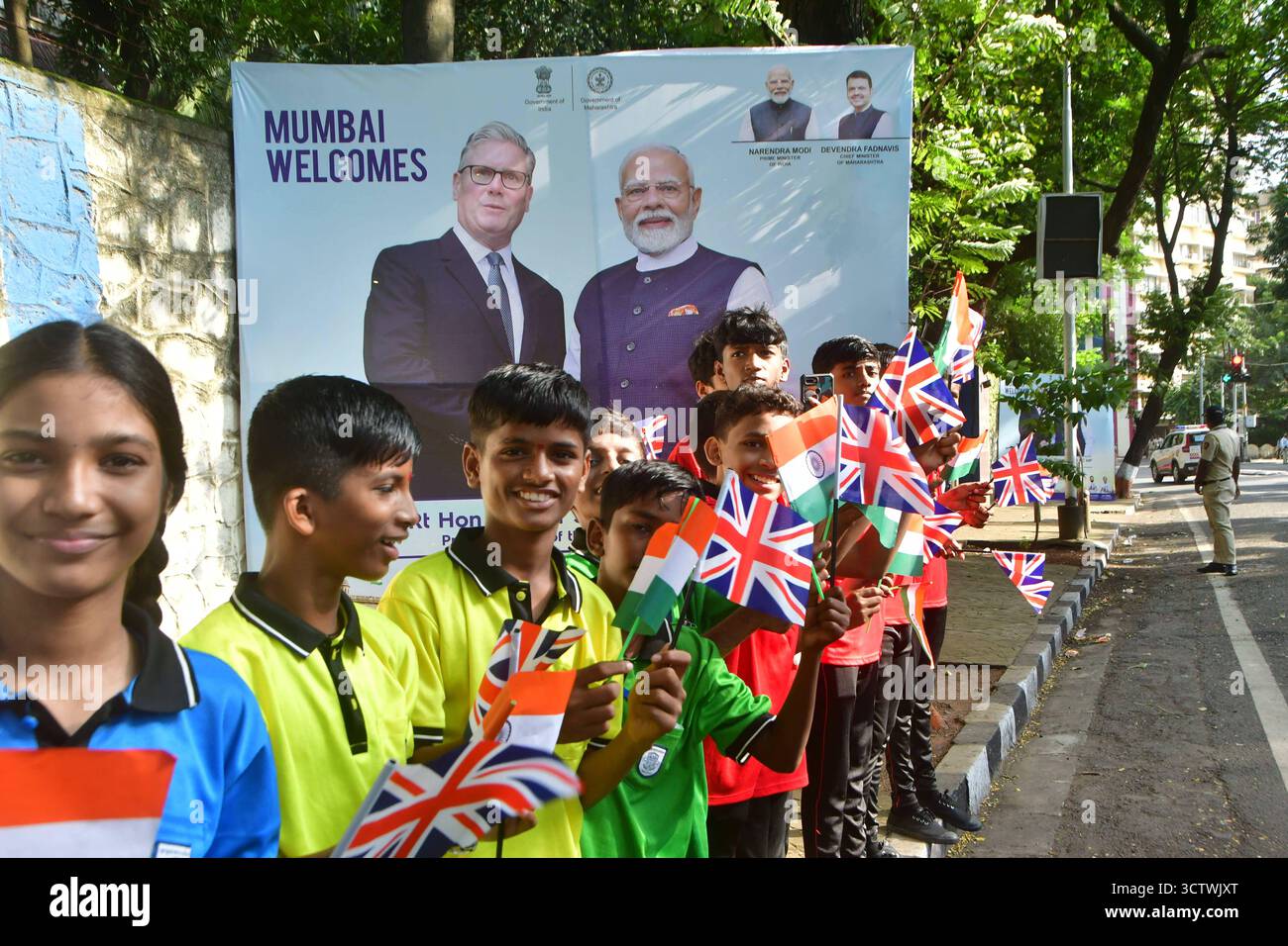 MUMBAI, INDIA - OCTOBER 8: Students from BMC schools wave Indian and UK ...