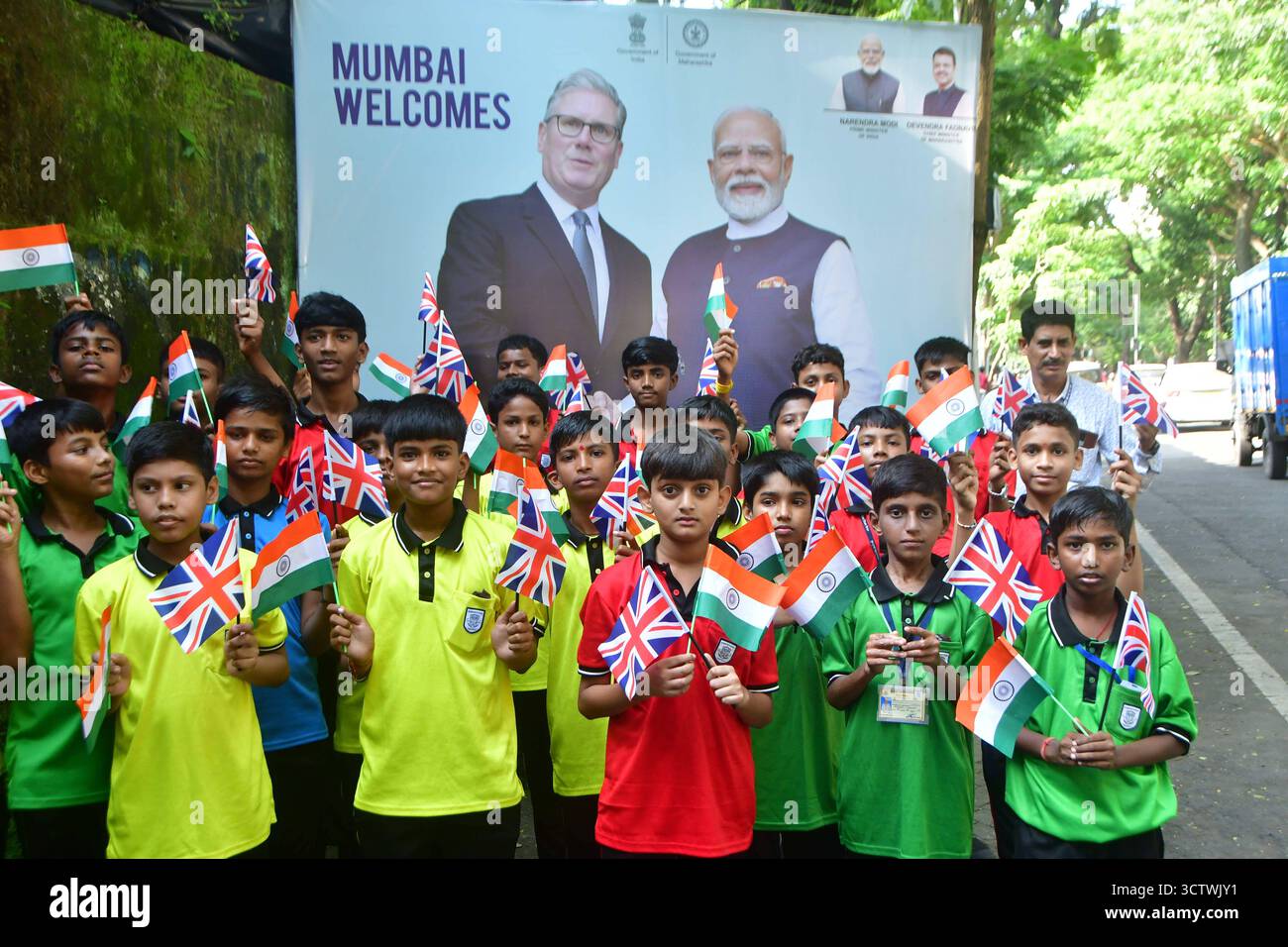 MUMBAI, INDIA - OCTOBER 8: Students from BMC schools wave Indian and UK ...