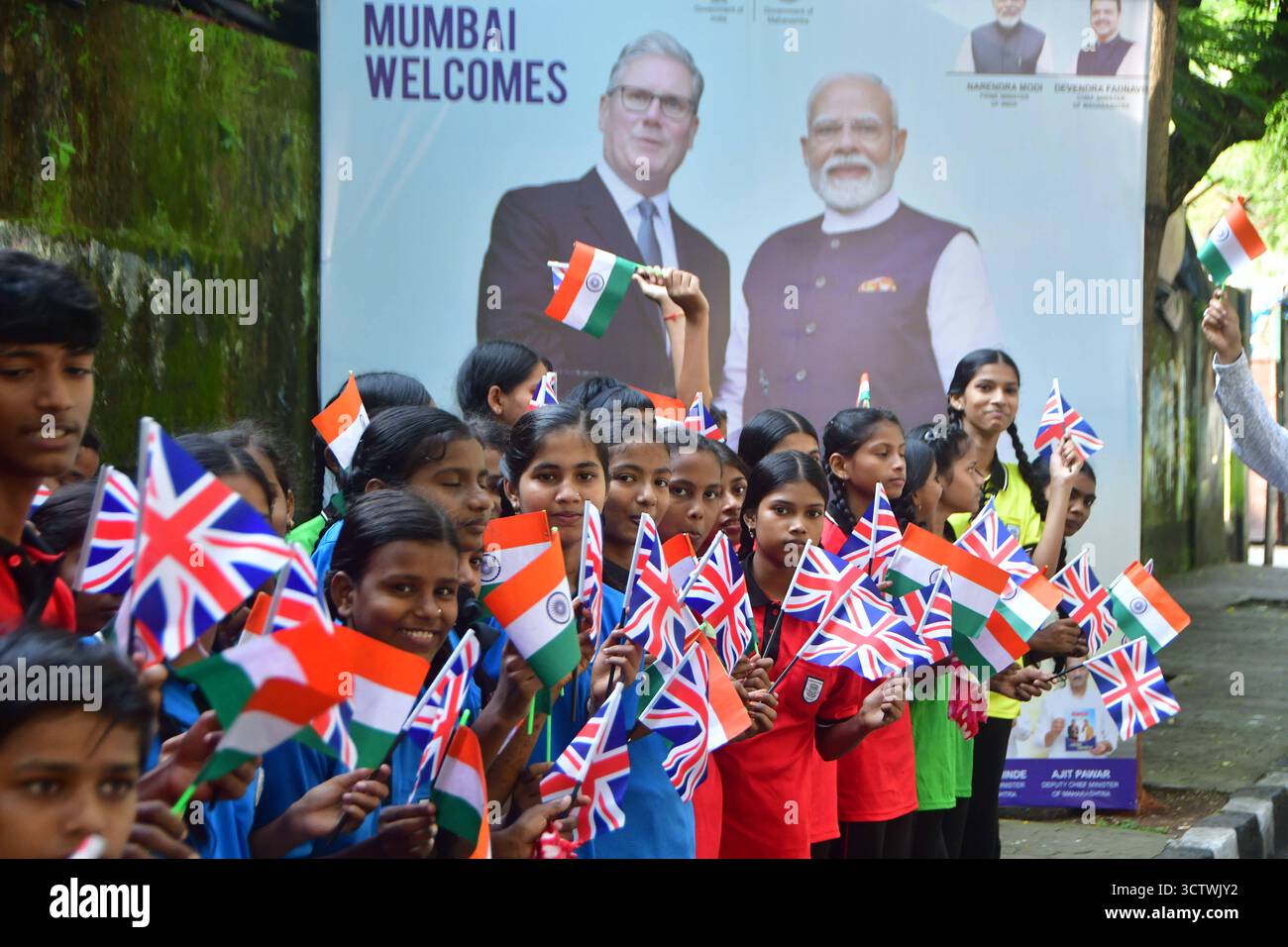 MUMBAI, INDIA - OCTOBER 8: Students from BMC schools wave Indian and UK ...