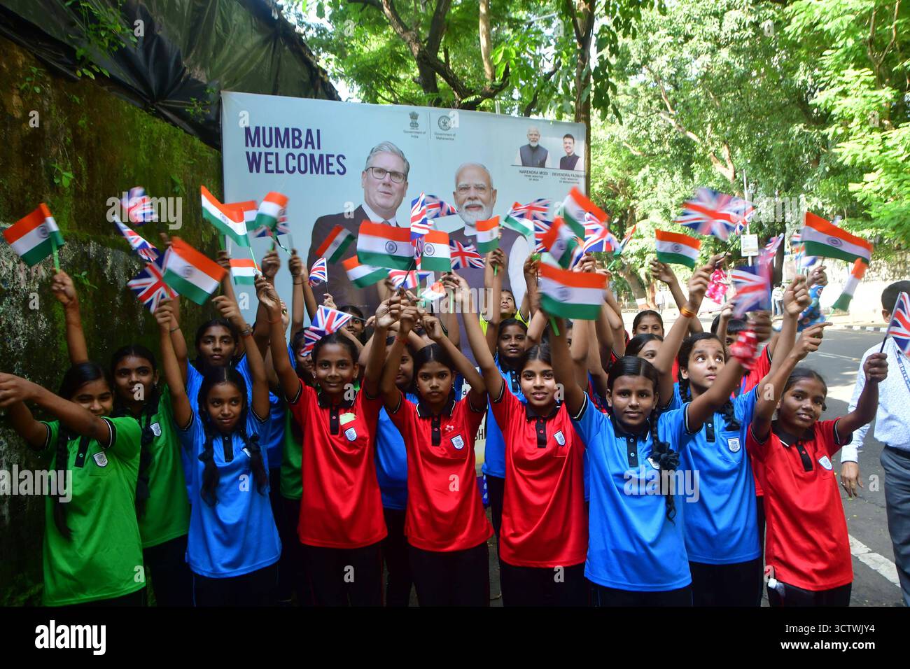 MUMBAI, INDIA - OCTOBER 8: Students from BMC schools wave Indian and UK ...